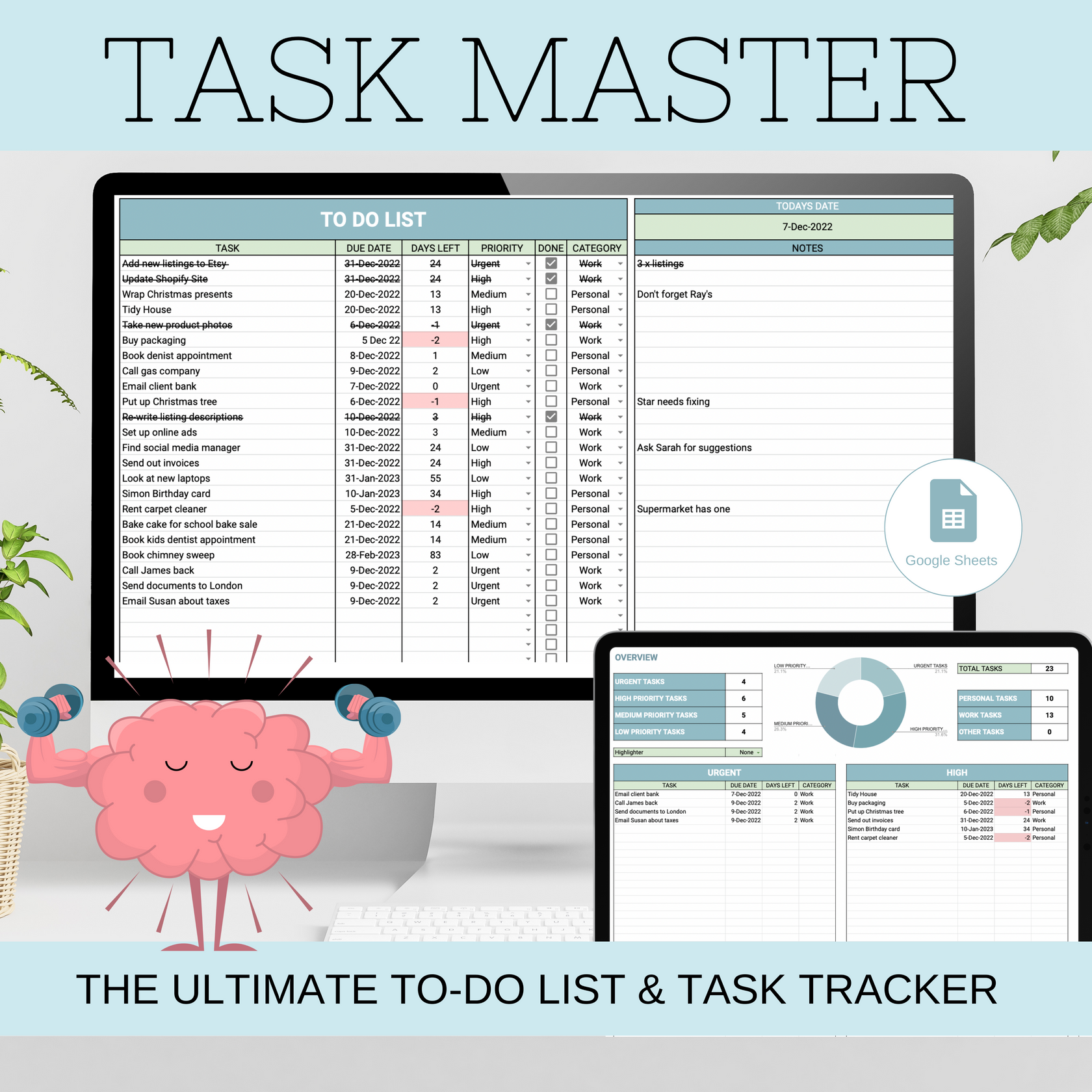 Task Master: The Ultimate Google Sheets To-Do List & Task Tracker with – The Happy Shell
